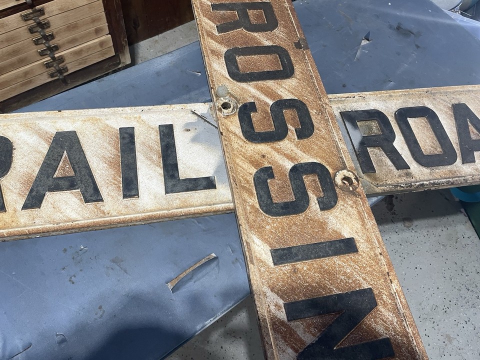 Antique Cast Iron Double Sided, 2 Piece Railroad Crossing Sign ...