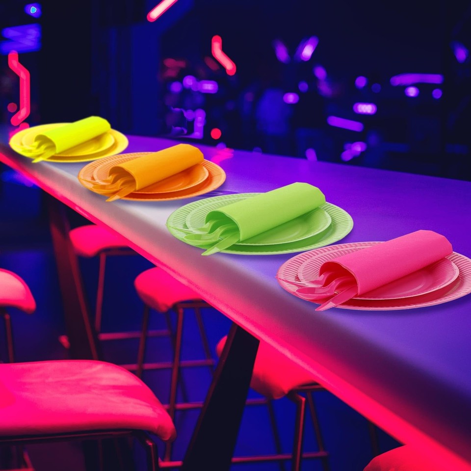 350pc Tioncy Neon Party Set: Plates, Cups, Napkins, Cutlery - Fiesta ...