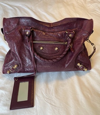 Balenciaga City Leather Handbag Vintage Burgundy Maroon Gold Hardware ...
