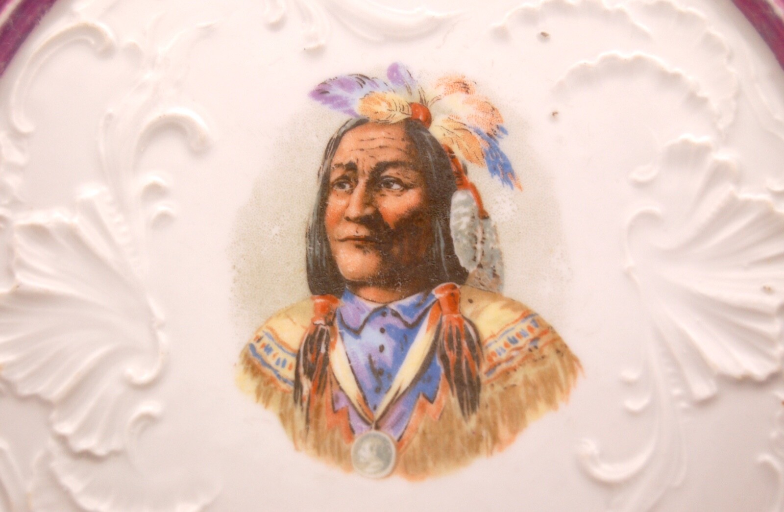 Antique Ceramic Teapot Trivet - Color Image Chief Wolf Robe? with Peace ...