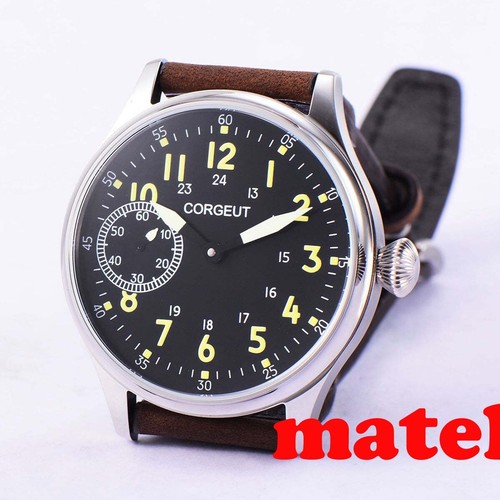 Vintage 44mm CORGEUT Watch 6497 Hand Winding Movement Black Dial Men's ...