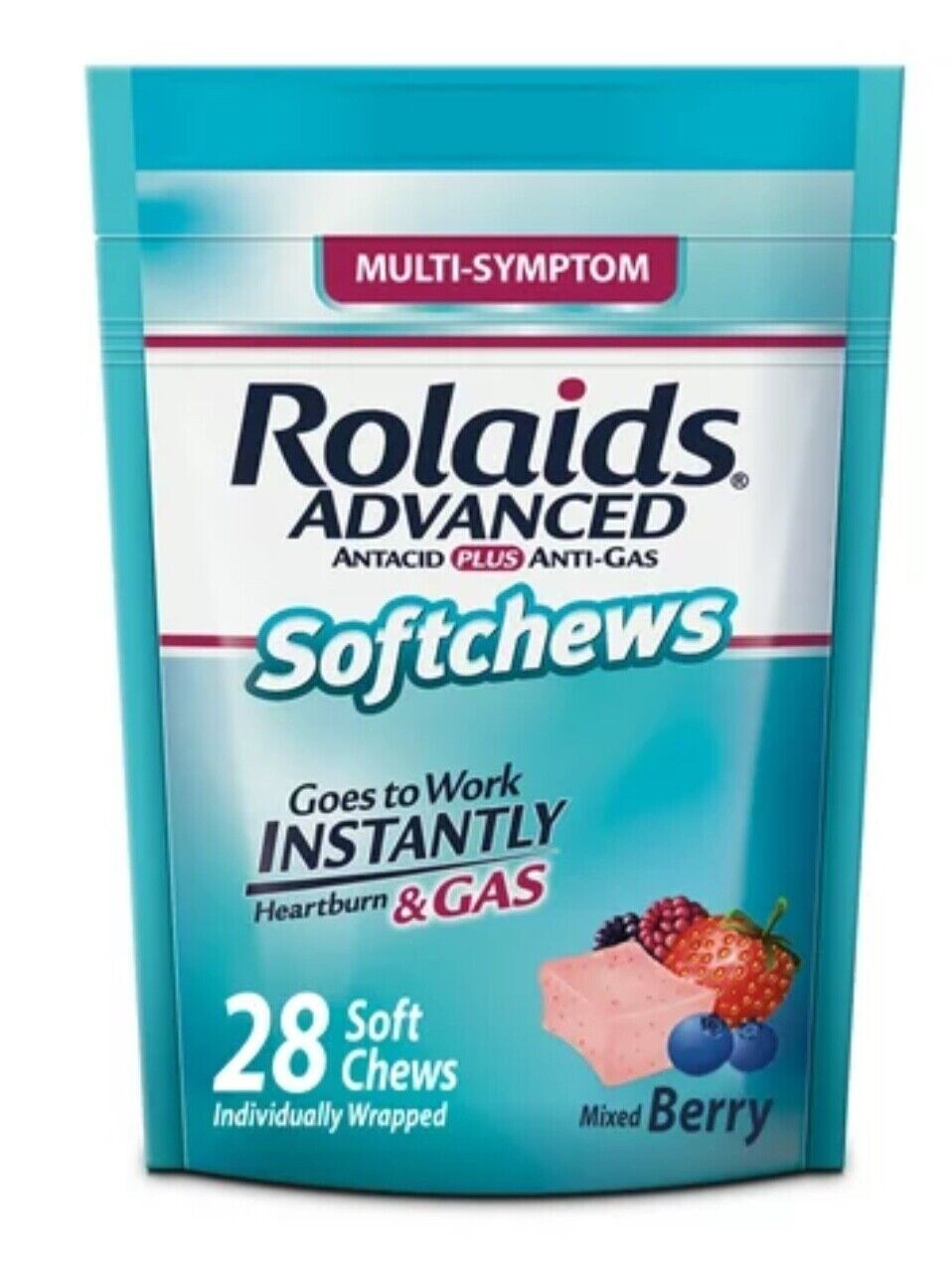 Rolaids Advanced Antacid PLUS Anti-Gas Soft Chews, Mixed Berry - 28 Ct ...