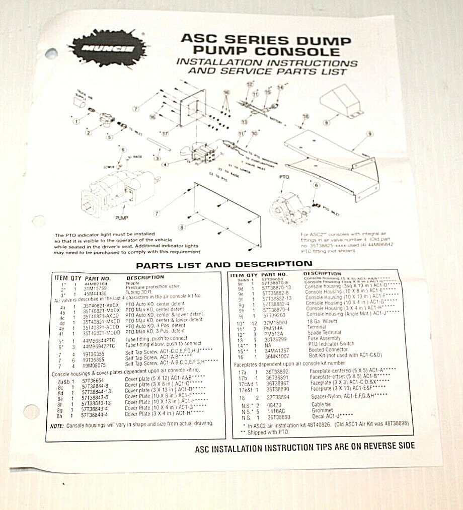 Muncie Air Shift Console PTO/Dump Valve w/tower PN 35T40821AXDX GENUINE ...