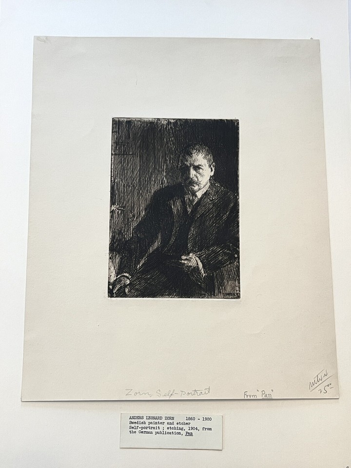 Fine Antique Self Portrait Engraving Etching Swedish Artist Anders Zorn ...