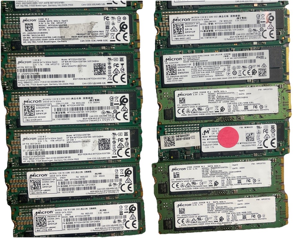 Lot of 24 Mixed Models Micron 1100 MTFDDAV256TBN 256 GB M.2 2280 80mm ...