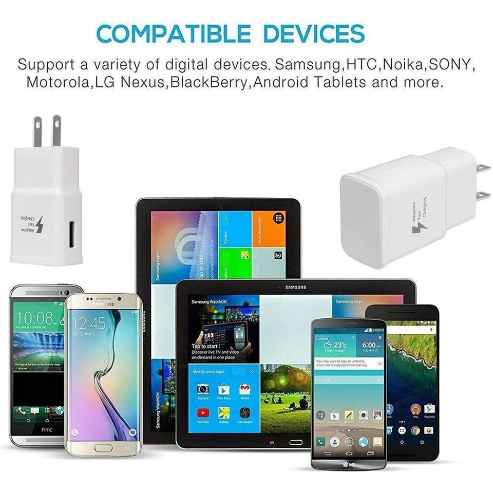 Wall Charger Plug Adapter USB A-C Fast Charging Cable For Samsung ...