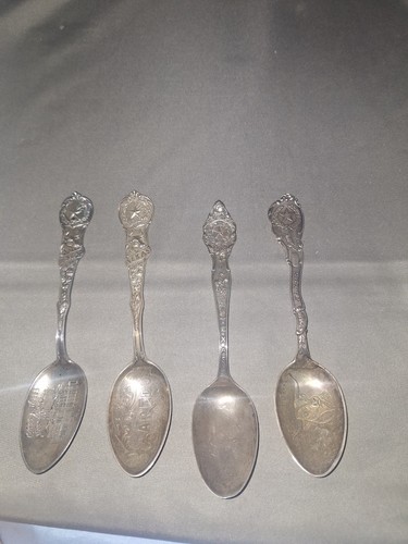 Set 4 Antique Sterling Silver Souvenir Spoons Texas | eBay