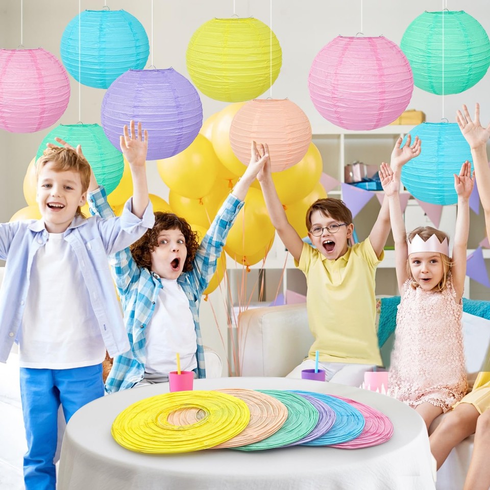 12 Pcs Hanging Colorful Paper Lanterns,10 in Macaron-Colored Neon ...