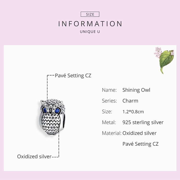 Owl Charm Bead Stunning Bird Cubic Zirconia Genuine 925 Sterling Silver ...