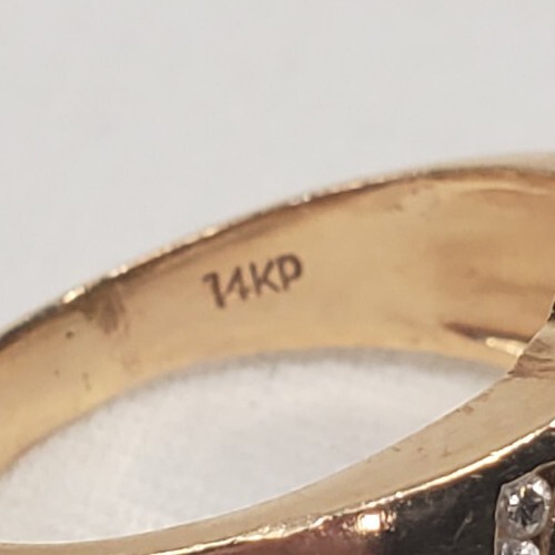 🍃 Vintage Estate 14kp Plumb 7.4g Yellow Gold Diamond Emerald Dome Ring ...