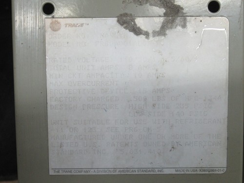 TRANE PURGE MODULE ENCLOSURE PRGC001AC0A X13650454-08 REV. K 110 VOLT ...