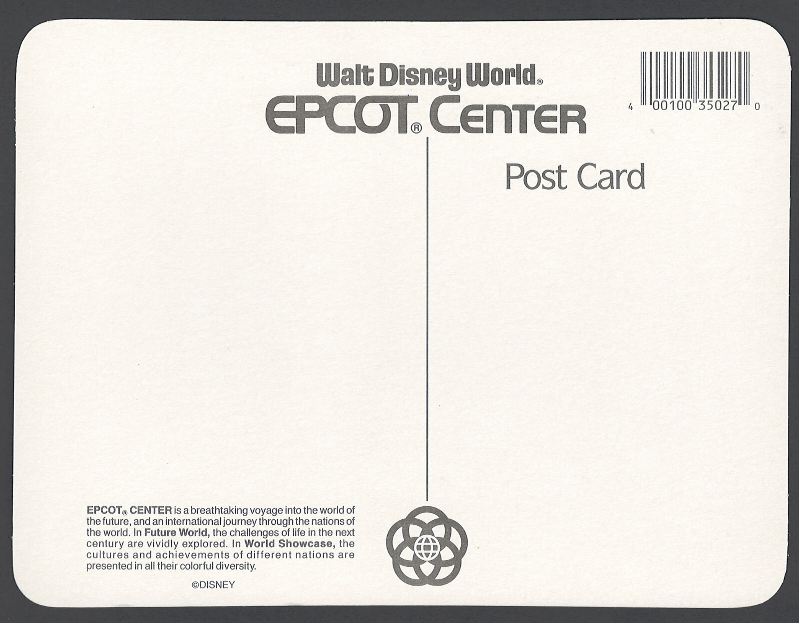 WDW Disney Unused Postcard EPCOT Center Around the World in a Day circa ...