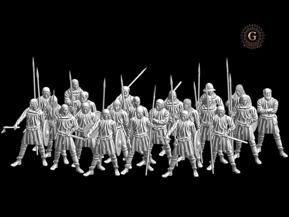 Medieval Peasant Army at Rest x22 28mm 1/56 Unpainted Wargames ...