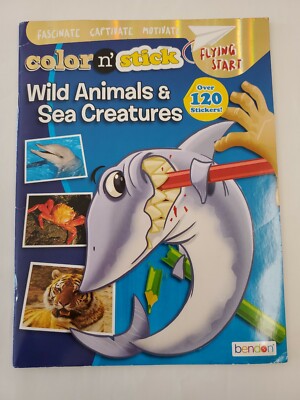 Bendon Color N' Stick Wild Animals & Sea Creatures Book W/Over 120 ...