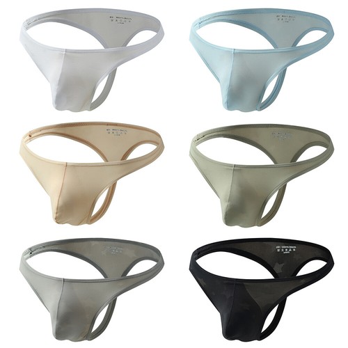 Men Ice Silk Briefs G-String Thongs Sexy Sheer Underwear T-Back Bikini ...