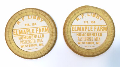Lot of 2 Elmaple Farm Homogenized Pasteurized Milk Bottle Cap Westbrook ...