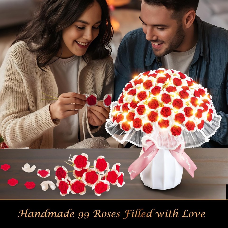 Handmade Glitter 99 Roses Flowers Bouquet Set, Artificial Flowers ...