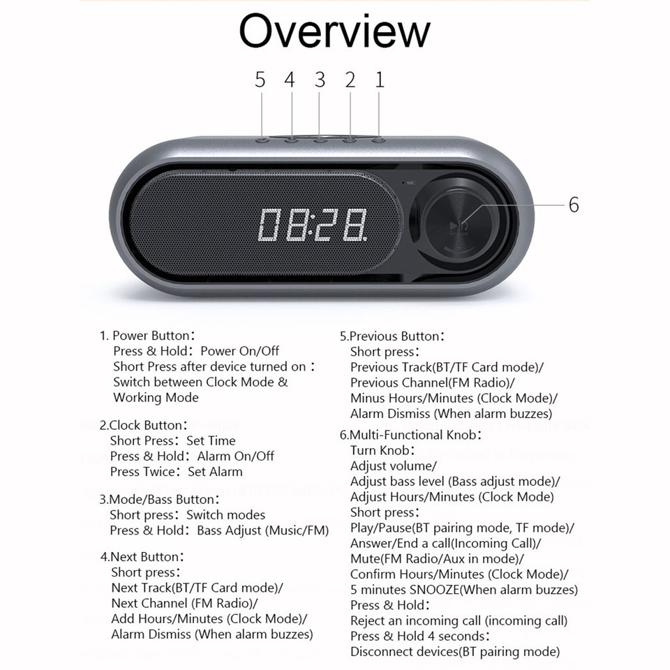Metallic Gray/Pearl White LED Alarm Clock with BT 5.1 Speaker, Wireless ...