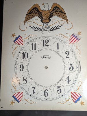 RIDGEWAY GRANDFATHER TALL CLOCK FACE DIAL EAGLE FLAGS PATRIOT ENAMEL ...