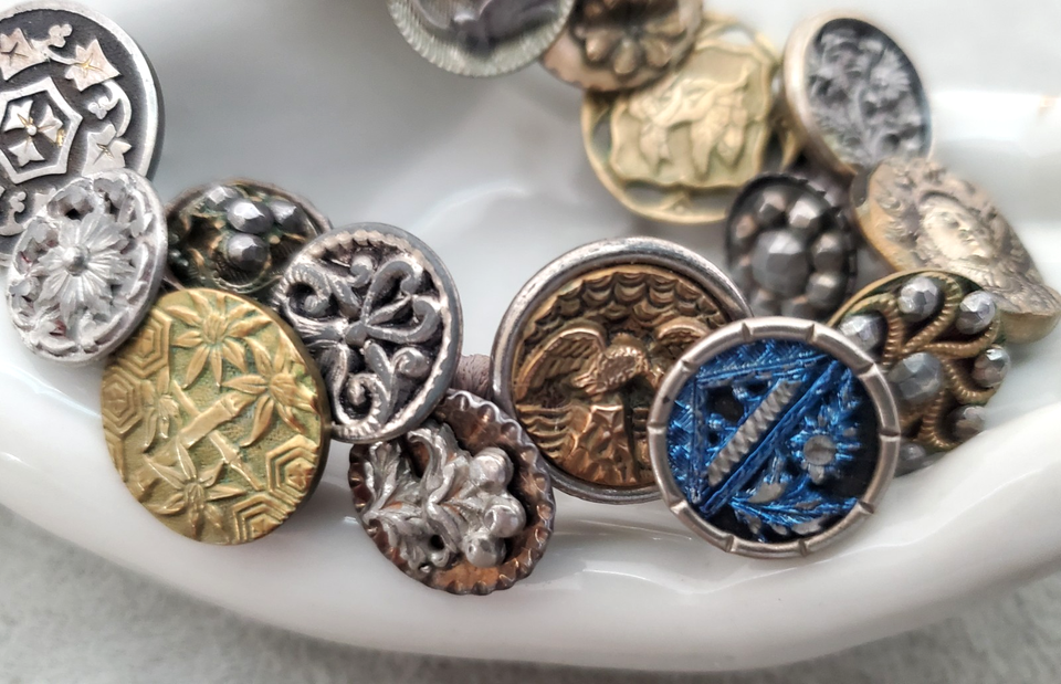 Antique Victorian Button Charm String Bracelet Cut Steel Angel Stork ...