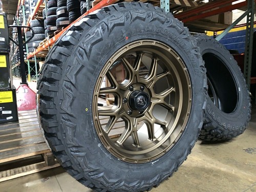 5) 20x10 Fuel Tech Bronze Wheels 35" MT Tires 5x5 Jeep Wrangler JK JL ...