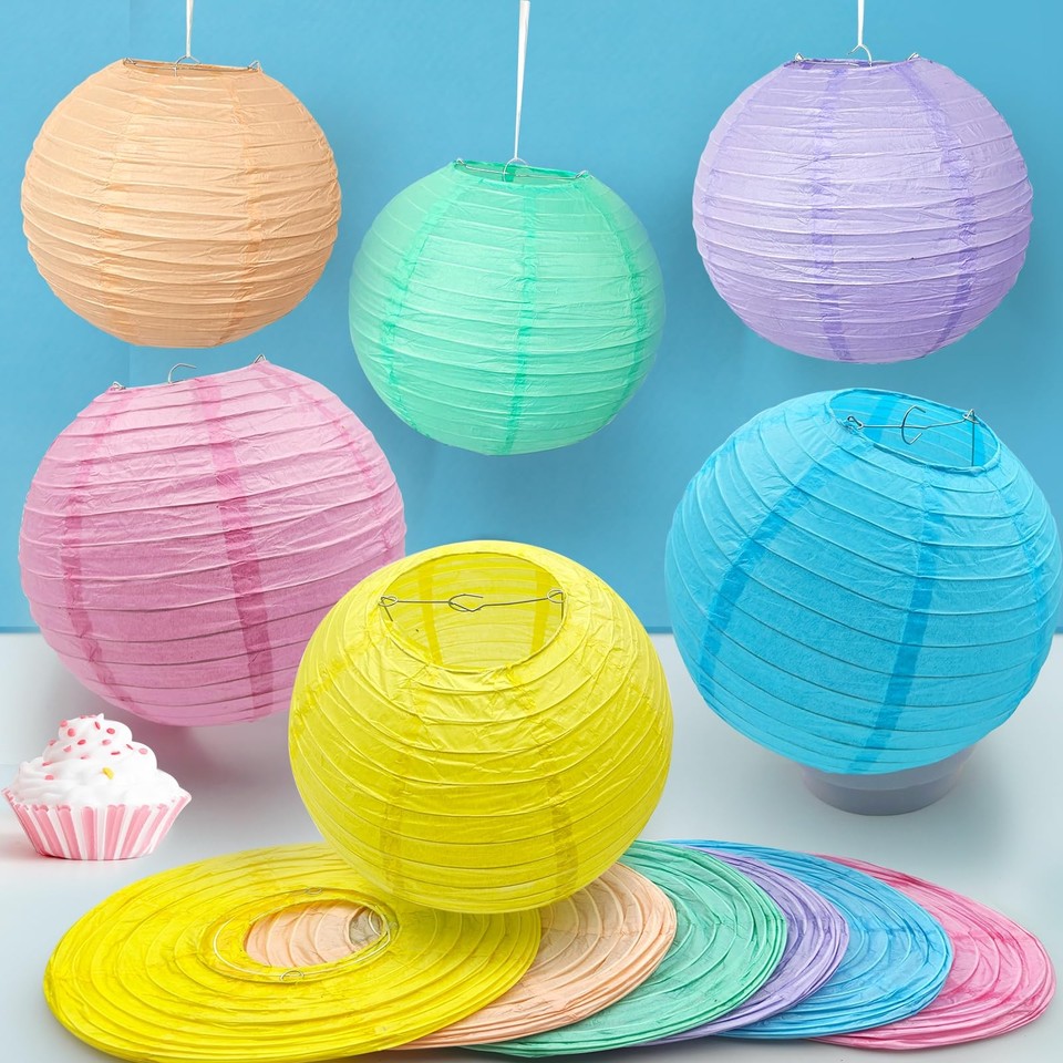 12 Pcs Hanging Colorful Paper Lanterns,10 in Macaron-Colored Neon ...