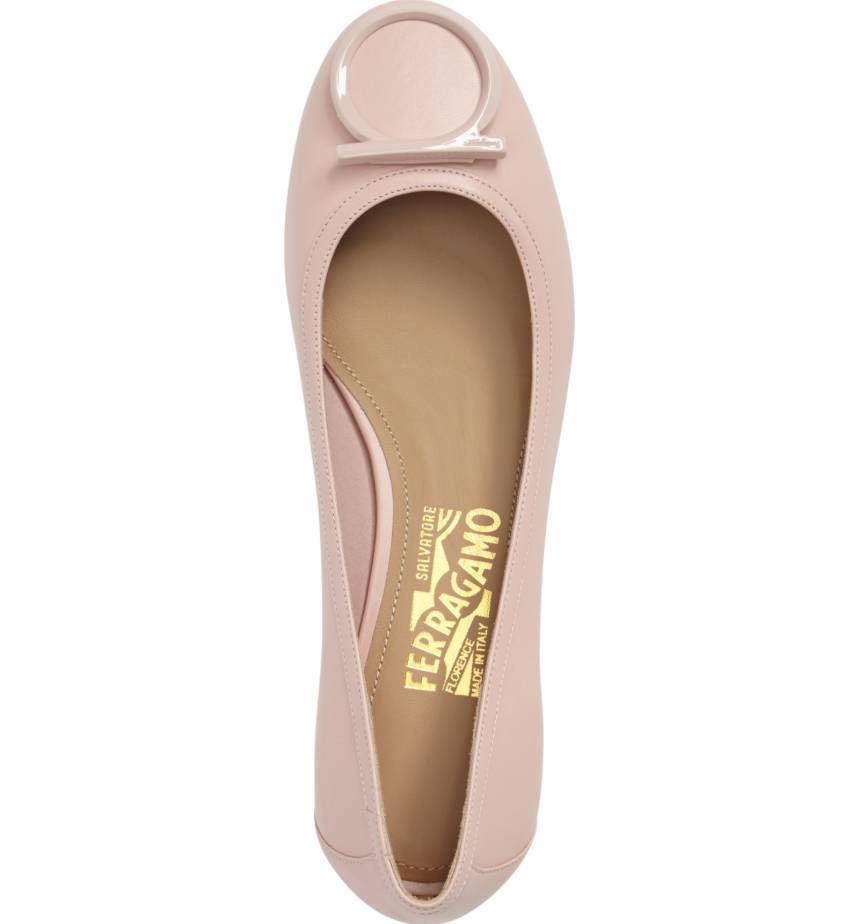 NIB Salvatore Ferragamo ENA Logo Ballet Flat Shoe Bon Bon PINK Leather ...