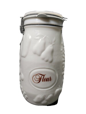 VTG Wheaton Fine Glassware Milk Glass fruit embossed 1.5L Flour ...