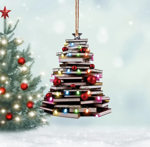 Christmas Book Tree Ornament, Book Lover Christmas Acrylic Hanging ...