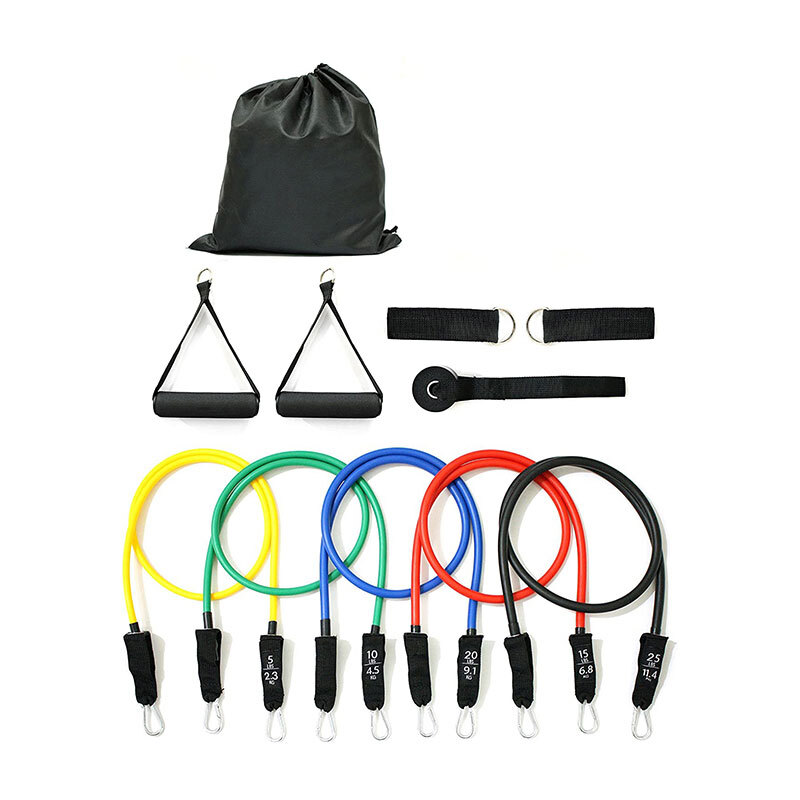 150lbs Elastic Rubber Band Stretch Exercise Bands Travel Kit 11 Pieces ...
