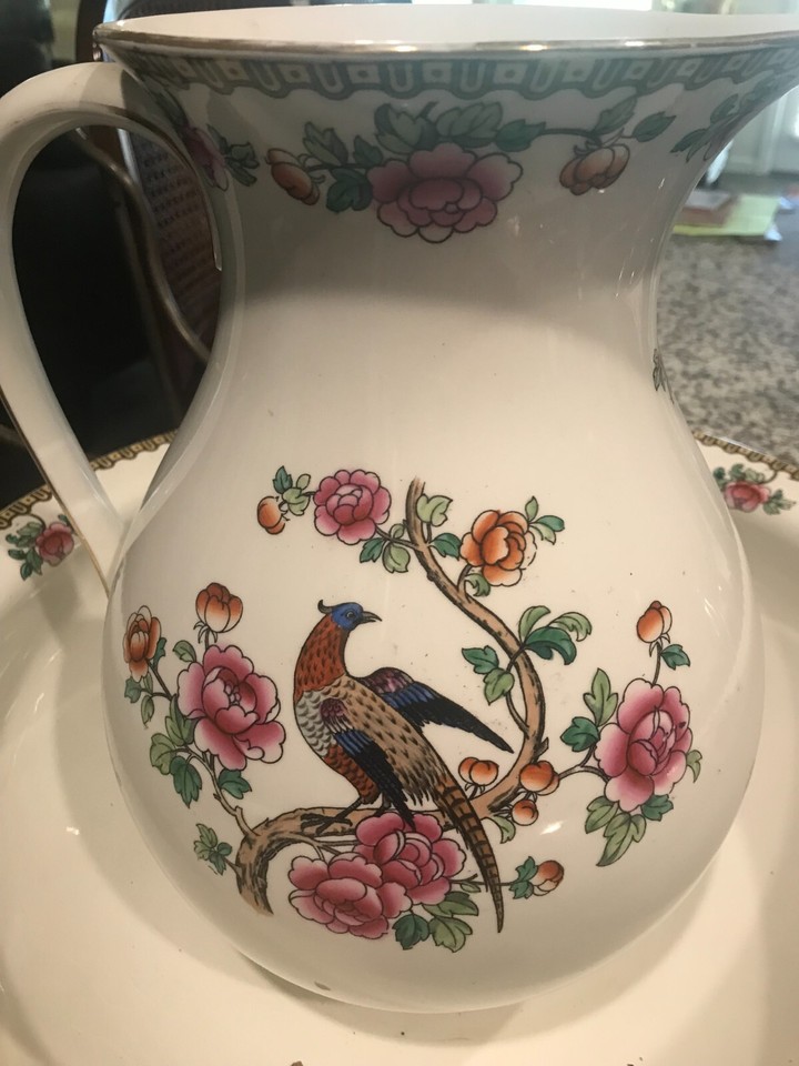 LARGE Antique F. Winkle & Co. Whieldon Ware Wash Basin Bowl and Pitcher ...