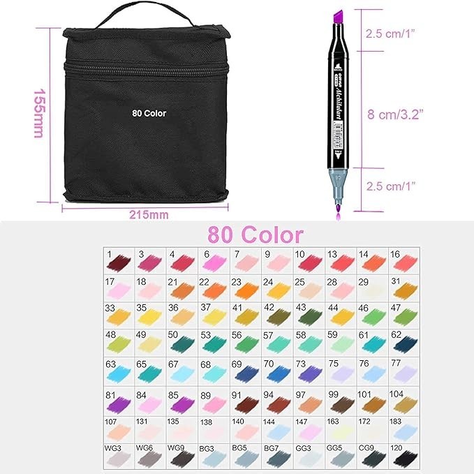80 Colors Alcohol Art Markers Set – Dual Tip Permanent Markers with ...