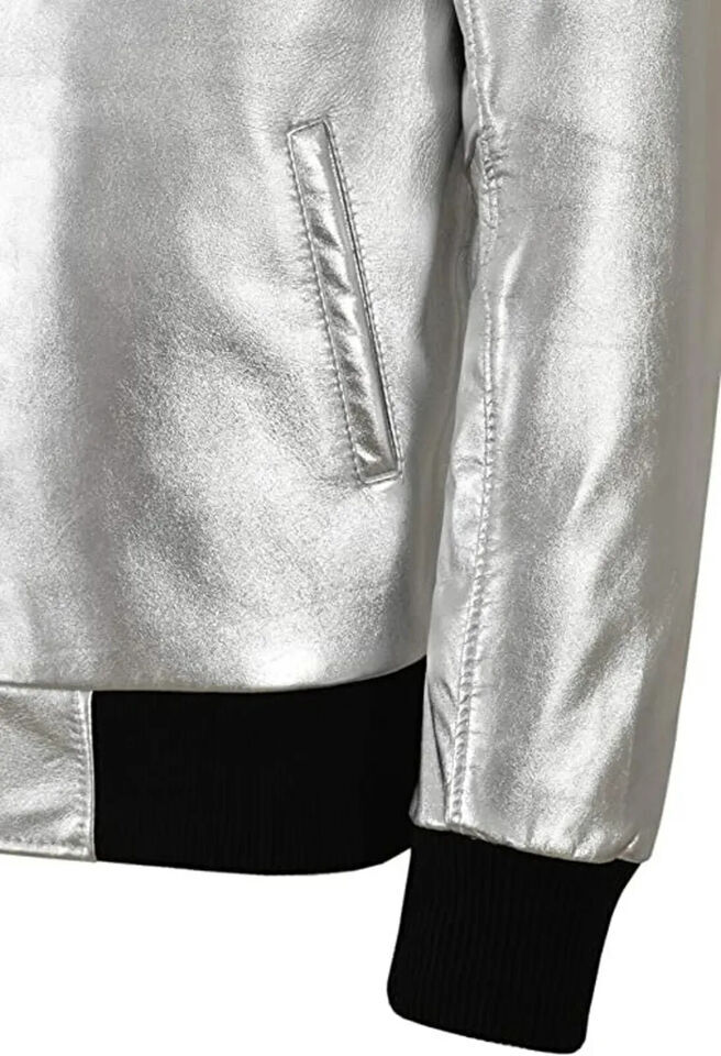 Men's Real Leather Shinny Silver Metallic Foil Jacket Bomber Biker ...