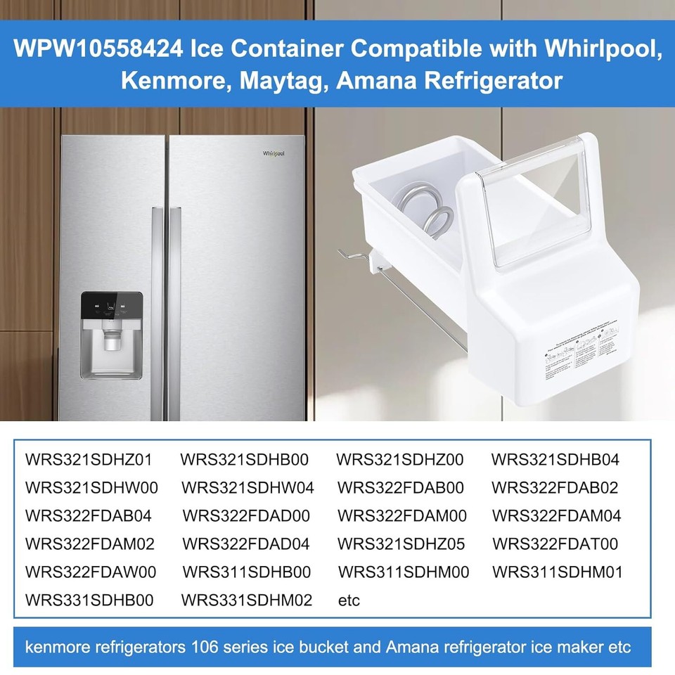 New WPW10558424 Refrigerator Ice Bucket Fit Whirlpool Ice Maker Parts ...