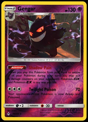 Pokemon Card - Gengar SM Unbroken Bonds 70/214 Reverse Holo Rare | eBay