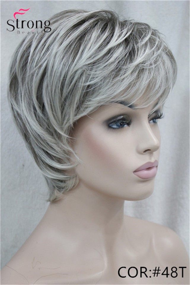 Short Layered Brown Highlighted Shag Classic Cap Synthetic Wig Women's ...