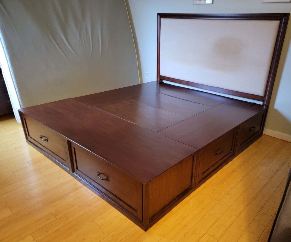 Pottery Barn Stratton Platform Bed with Storage Drawers - Dark Brown ...