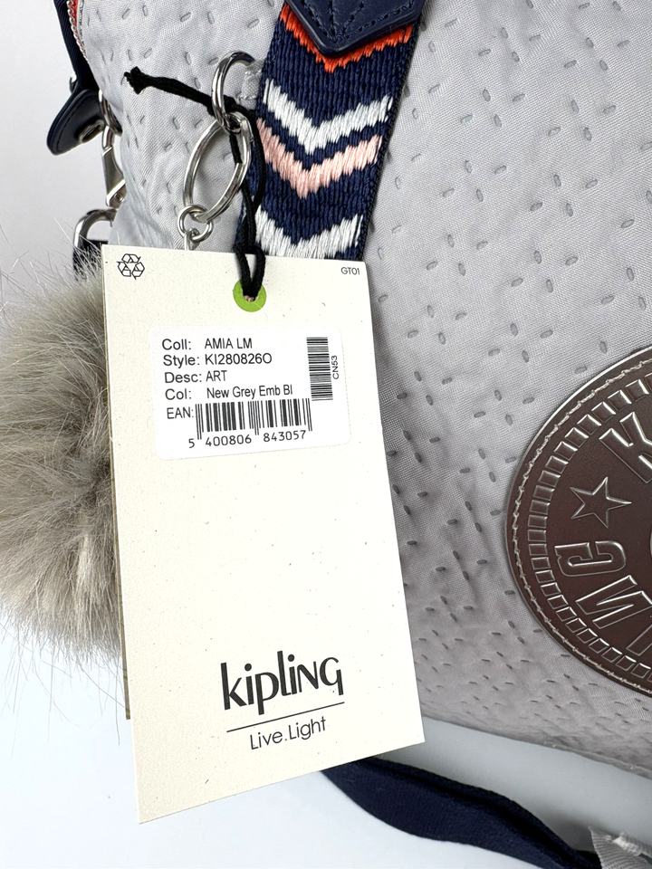 Kipling 'Art' Large Multiway Bag - New Grey Embossed Blue - New With ...