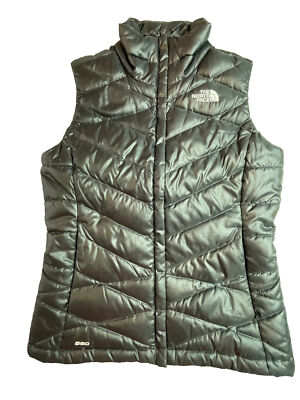 The North Face TNF Womens 550 DOWN Vest XS Black Zip Up Puffer Vest VGC ...