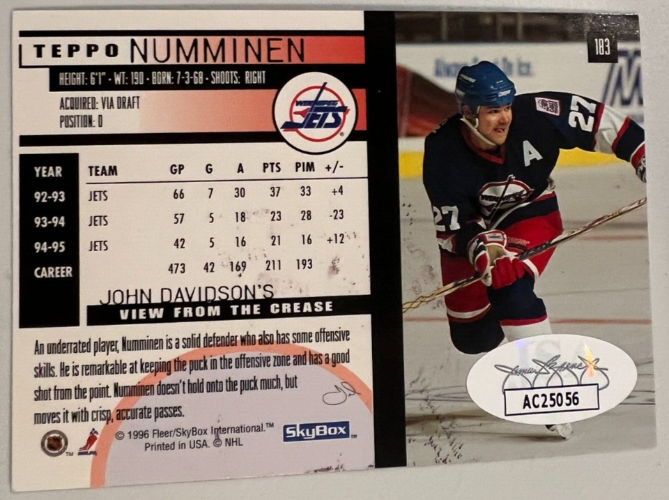Teppo Numminen JSA Authentic Autograph 1996 Fleer / Skybox #183 | eBay