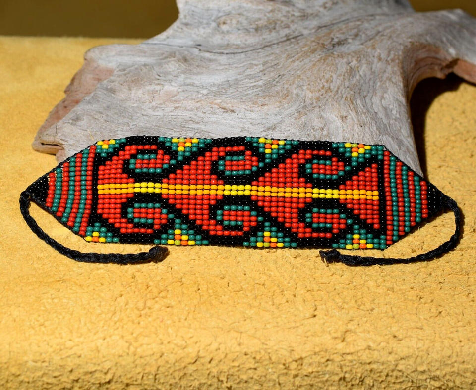 South American Glass Seed Bead Loom Work Ceremony Bracelet, Colombian ...