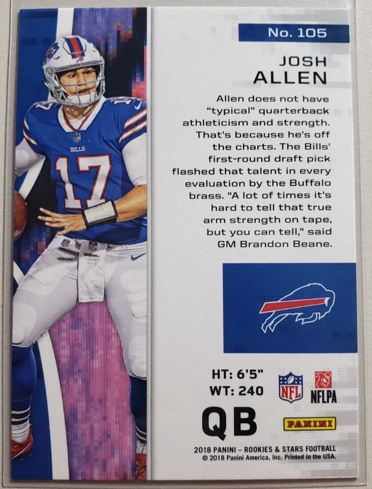 2018 JOSH ALLEN PANINI ROOKIES AND STARS ROOKIE CARD #105 | eBay