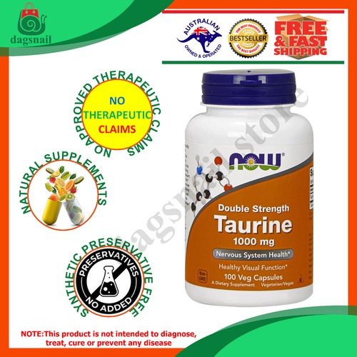 NOW Taurine for Nervous System Health Double Strength 1000mg 100 Veg ...