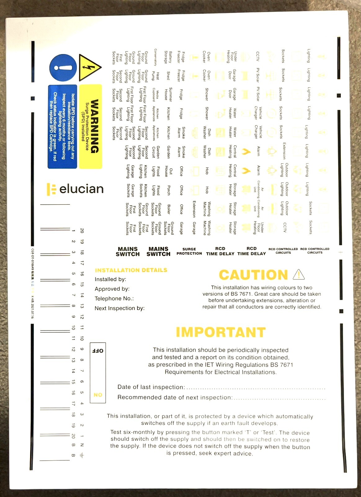Consumer Unit Fuse Board Label Sheet Stickers MK Wylex BG Hager Fusebox ...