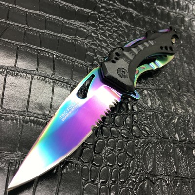 TAC FORCE Speedster Model Spring Assisted RAINBOW Blade Tactical Pocket ...