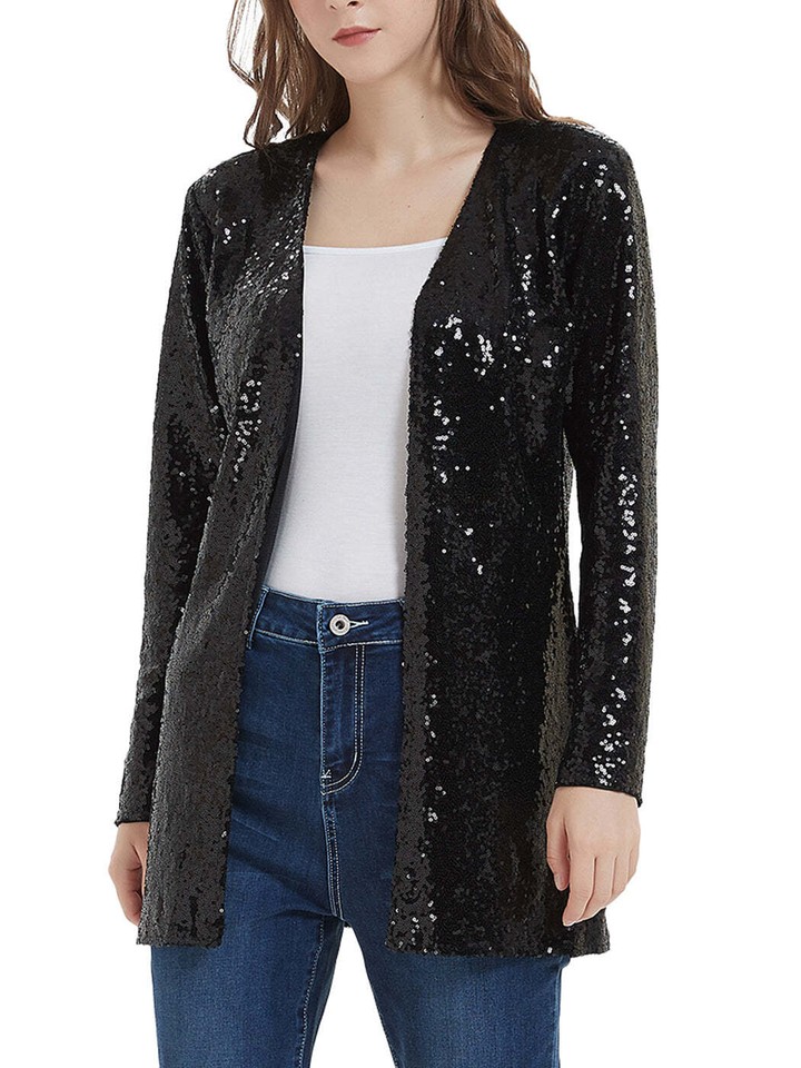 Women's Sequin Jacket Open Front Coat Blazer Party Cocktail Outerwear ...