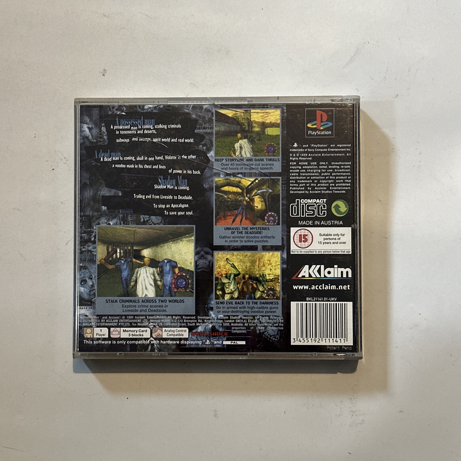 Shadowman - Ps1 PlayStation 1 Game Shadow Man Horror Fighter Acclaim 15 ...