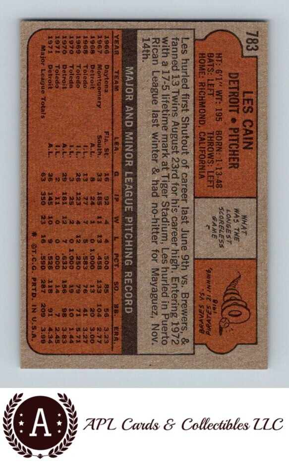 1972 Topps #783 Les Cain NM | eBay