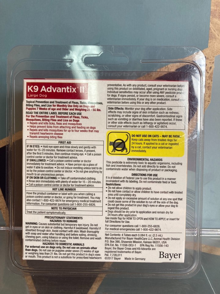 Bayer K9 Advantix II Spot-On Treatment for Dogs Large Dog 21-55lb 4 ...