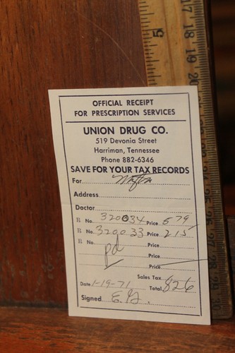 Vintage 1971 Union Drug Company Harriman Tennessee Receipt | eBay